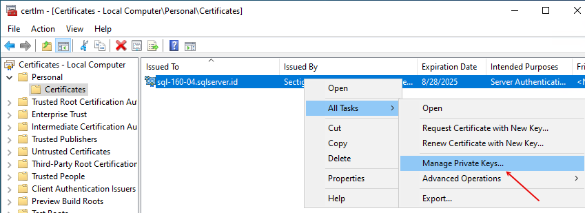 Configuring TLS Certificates for SQL Server